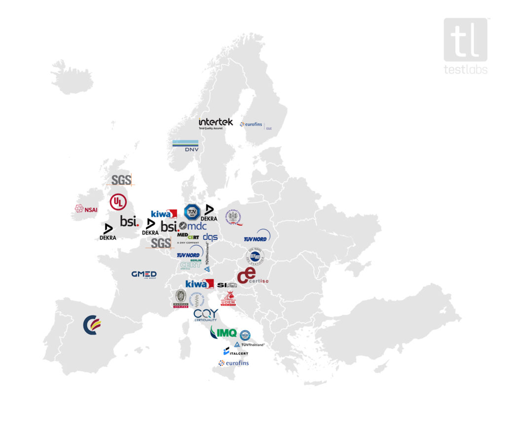 List of Notified Bodies - Map of Europe | Guide | Test Labs
