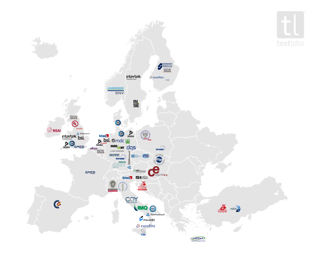 List of Notified Bodies - Map of Europe | Guide | Test Labs