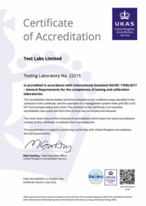 Accredited Test Lab: Our Accreditations | UKAS & BSI | Test Labs